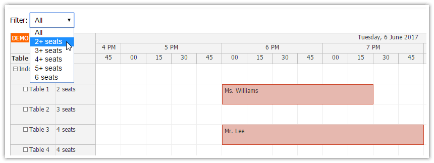 Angular 6 Restaurant Table Reservation (PHP/MySQL) | DayPilot Code