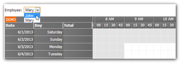 Timesheet For Asp C Vb Sql Server Daypilot Code